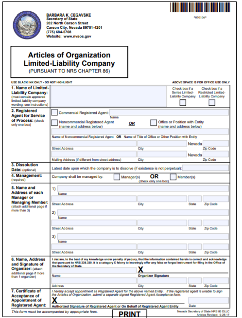 Nevada LLC Order Form – DBI Global Filings, LLC (a 100% wholly-owned ...