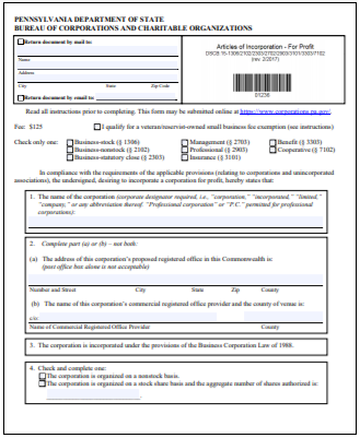 Pennsylvania Corporation Formation Order Form | DBI Global Filings, LLC ...