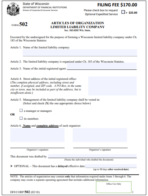 Wisconsin LLC Order Form – DBI Global Filings, LLC (a subsidiary of ...